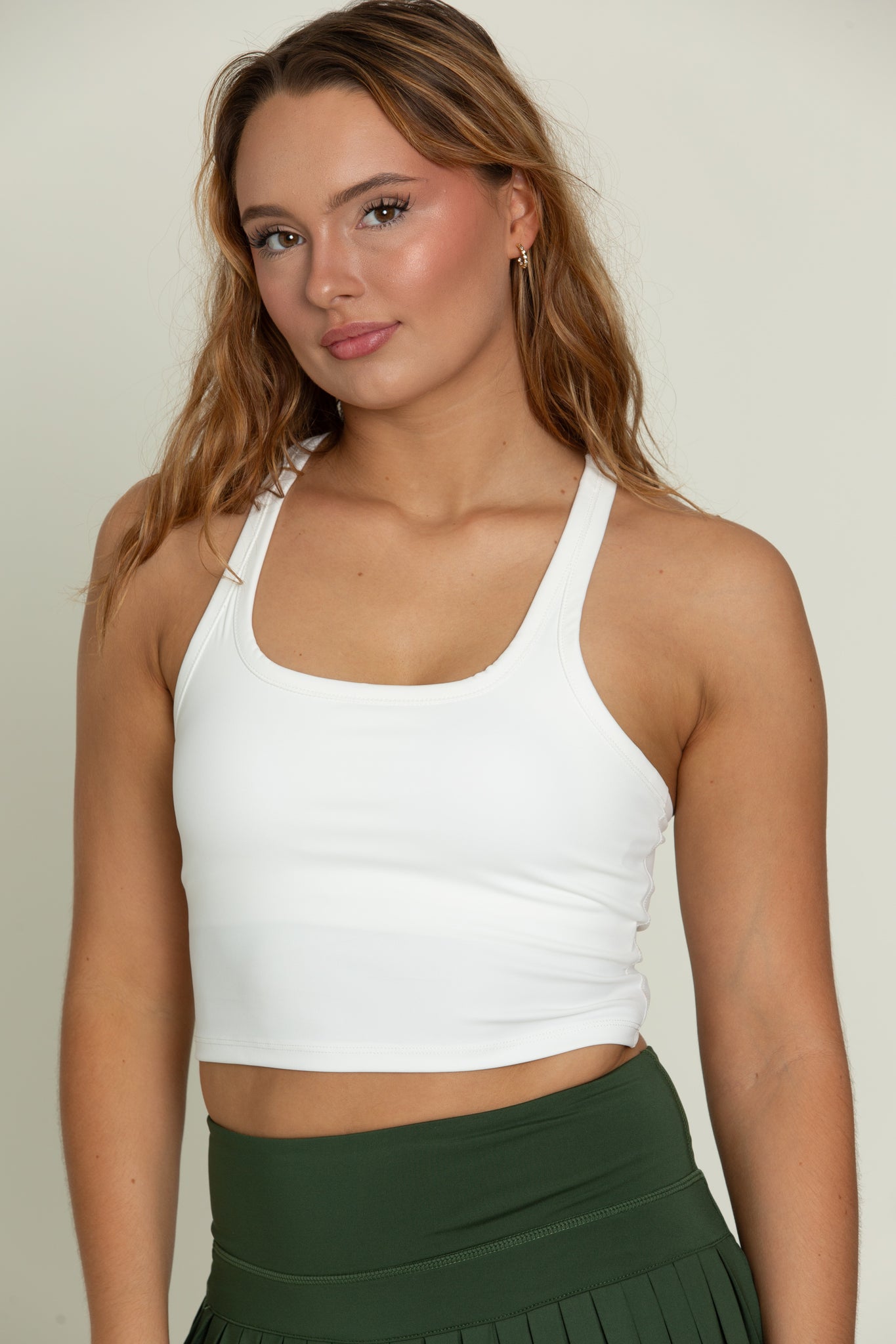 White Racerback Crop Tank – Gold Hinge