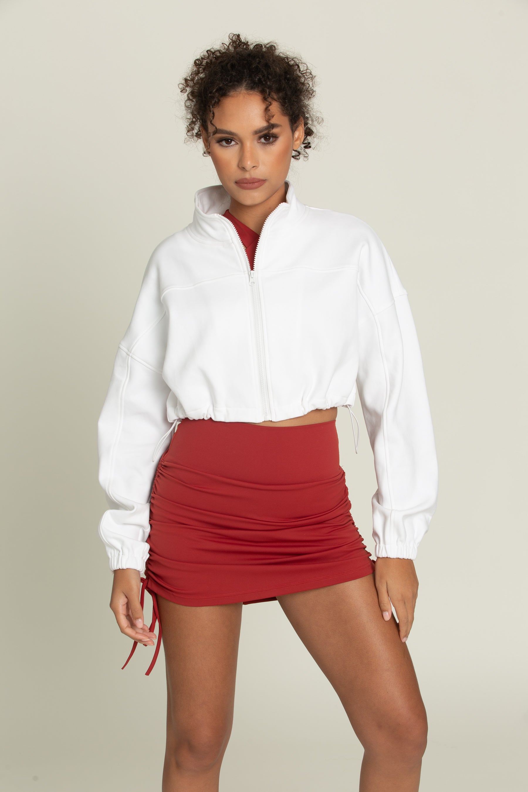 White Cinched Zip-Up Jacket – Gold Hinge
